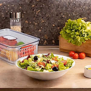 Home Basics Clear Fruit and Vegetable Fridge Storage Container Medium Produce Saver with Lid and Removable Colander | Adjustable Air Vent on Lid