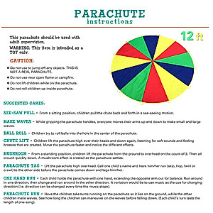 Everfunny Play Parachute, 12 Foot for Kids with 12 Handles Play Parachute for 8 12 Kids Tent Cooperative Games Birthday Gift