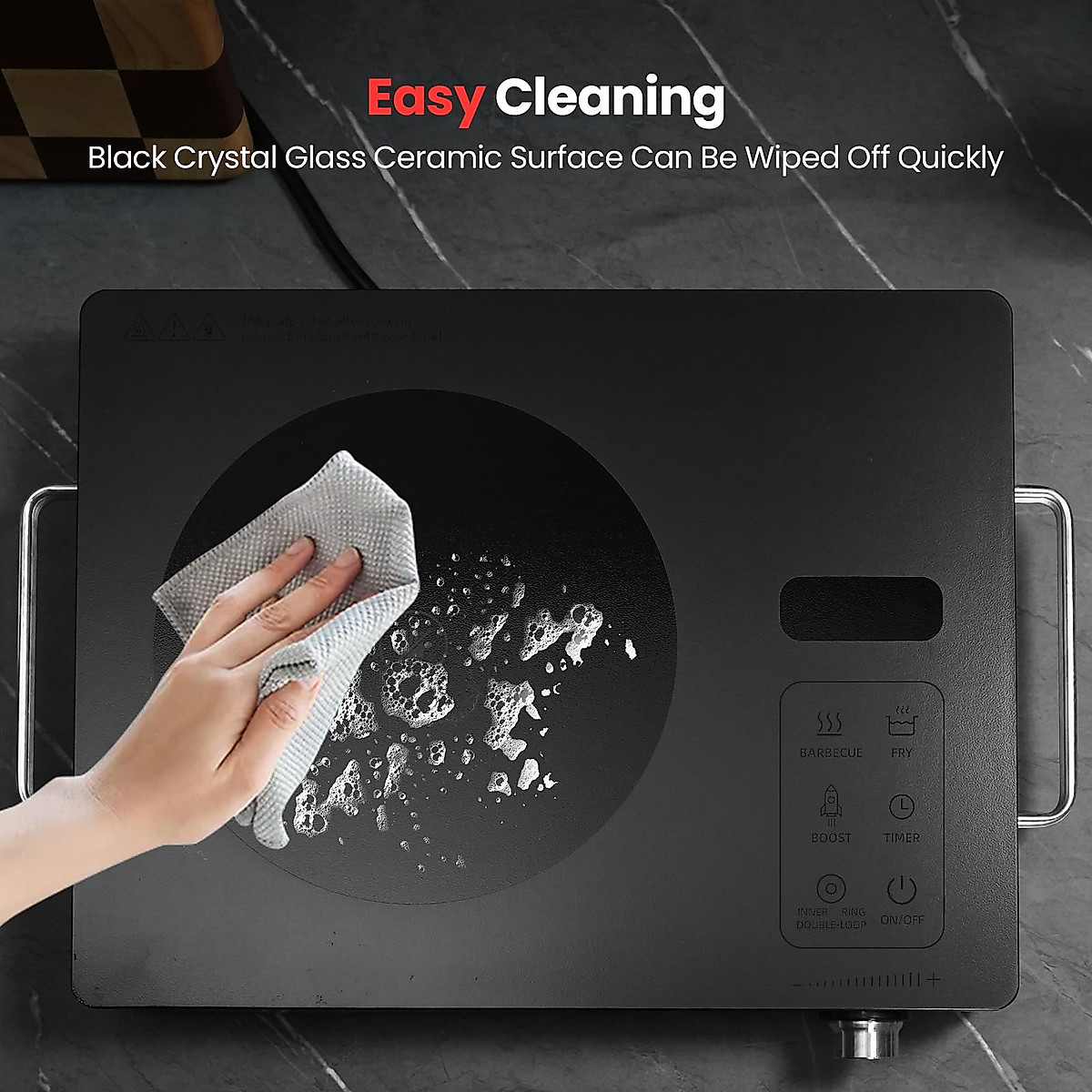 VEXMAECY Portable Ceramic Cooktop Infrared Hot Plate,Stainless Steel Countertop Burner With Double Rings Heating Dual Control 10 Power 3H Timer Electric Stove For Cooking 1800W(Gray)