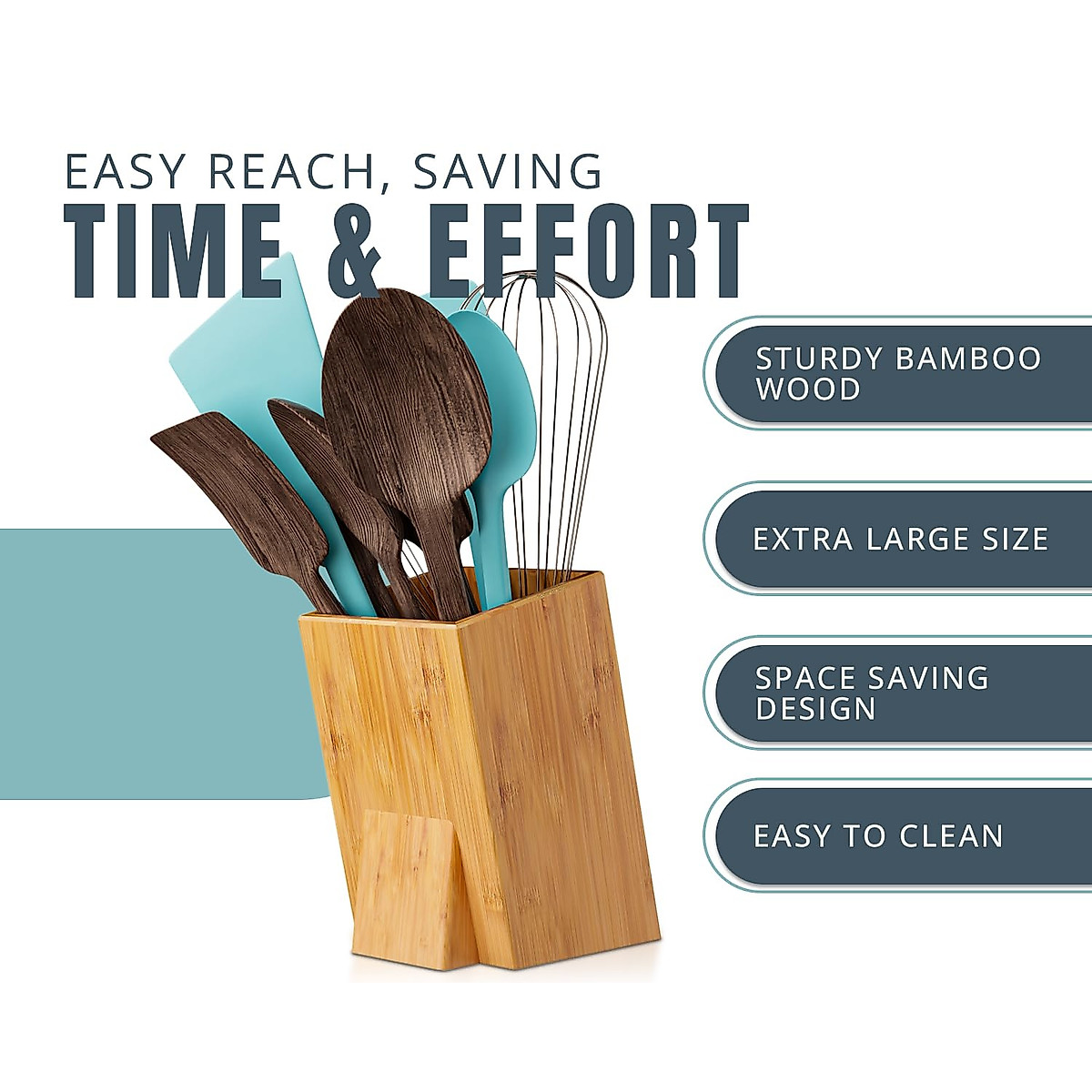 Comfify Bamboo Utensil Holder For Countertop - Large Upright Modern Organizer - Utensil Crock for Kitchen Counter