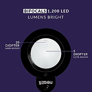 Neatfi (New Model XL Bifocals 1,200 Lumens Super LED Magnifying Lamp with Clamp, 6 Inches Lens, 4 Level Brightness, Correlated Color Temperature Control, 12W, 120 Pcs SMD LED (Black)