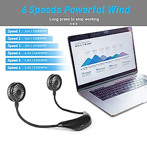 5000mAh Neck Fans Portable Rechargeable Prime, Battery Operated Neck Fan for Women, Lasts 26 Hours, Fast Charge, 6 Speeds Hand Free Fan, Personal Cooling Fan, Wearable Fan for Sports Travel Camping