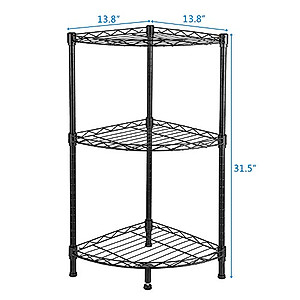 Kcelarec 3 Tier Corner Wire Shelving Unit, Adjustable Wire Rack Shelving, Metal Wire Storage Shelves for Kitchen, Pantry, Laundry, Bathroom, Closet