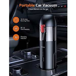 CAFELE Car Vacuum Cordless Rechargeable, 【Instant Car Interior Clean】Portable 7500mAh Wireless Handheld Car Vacuum Cleaner, Mini Battery Operated Car Vacuum for Pet Hair, Food Crumbs, Detail Cleaning