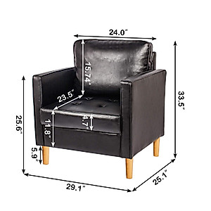 VAMEPOLE Black Leather Sectional Sofa Couch 3 Pieces, Loveseat and Accent Chair Stitching Tufted Cushion Suitable for Small Space, Office, Meeting Room, Living Room Furniture Sets