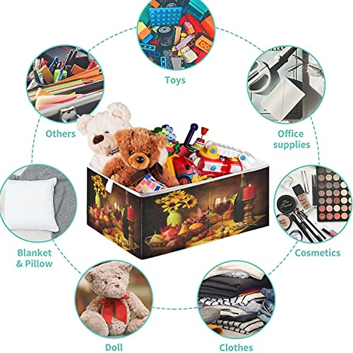 visesunny Closet Baskets Sunflower Red Wine Storage Bins Fabric Baskets for Organizing Shelves Foldable Storage Cube Bins for Clothes, Toys, Baby Toiletry, Office Supply