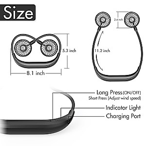 PANERGY Portable Neck Fan Rechargeable Hand Free Personal Fan Mini Wearable Fan Battery Operated USB Fan for Women Kids Sport Work Travel