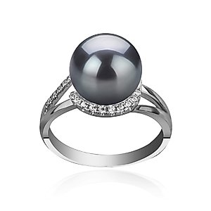 Royisal Black 9-10mm AAA Quality Tahitian 925 Sterling Silver Cultured Pearl Ring For Women - Size-7