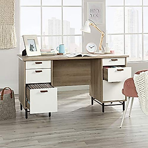 Sauder Anda Norr Executive Desk, L: 56.3" x W: 22.13" x H: 29.53", Sky Oak Finish