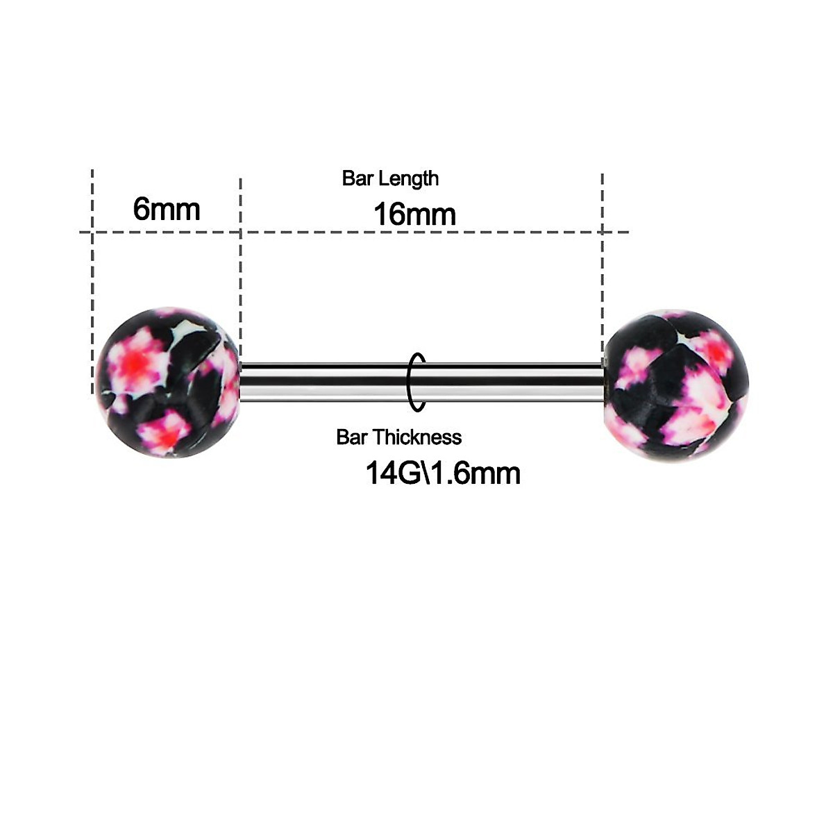 COCHARM 5Pcs Plastic Tongue Rings for Women 14g Pink Kitty Tongue Ring Acrylic Cute Tongue Piercing Jewelry Kawaii Girl Tongue Rings