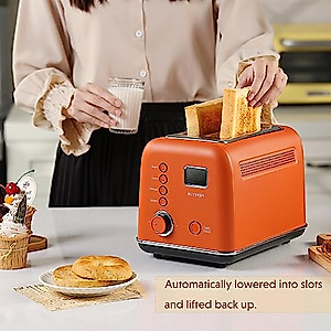 BUYDEEM DT730 Motorized Toaster, 2-Slice Smart Digital Leverless Toaster with LCD Countdown Timer, 9-Shade Settings for Toast, Bagels, Waffles, Muffins