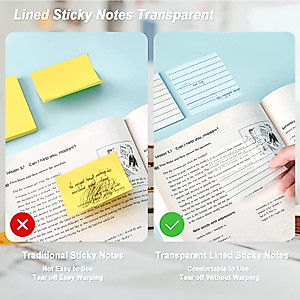MIUTME Lined Sticky Notes Transparent, 7 Colors Bright Self Sticky Notes Clear Pad, Waterproof Translucent Memo with Line (3X3 inch, 500Pcs)
