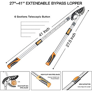 AIRAJ 27-41'' Extendable Anvil Loppers Heavy Duty with Compound Action, Tree Trimmer with 2 Inch Cutting Capacity, Chops Thick Branches Ease,Heavy Duty Tree Pruner with SK5 Spare Blade
