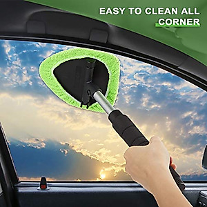 2 Sets Windshield Cleaner Car Window Cleaner Car Window Cleaning Tool Glass Cleaner Wiper with Detachable Handle Microfiber Pads and Spray Bottle Car Cleanser Brush Car Cleaning Kit (Green)