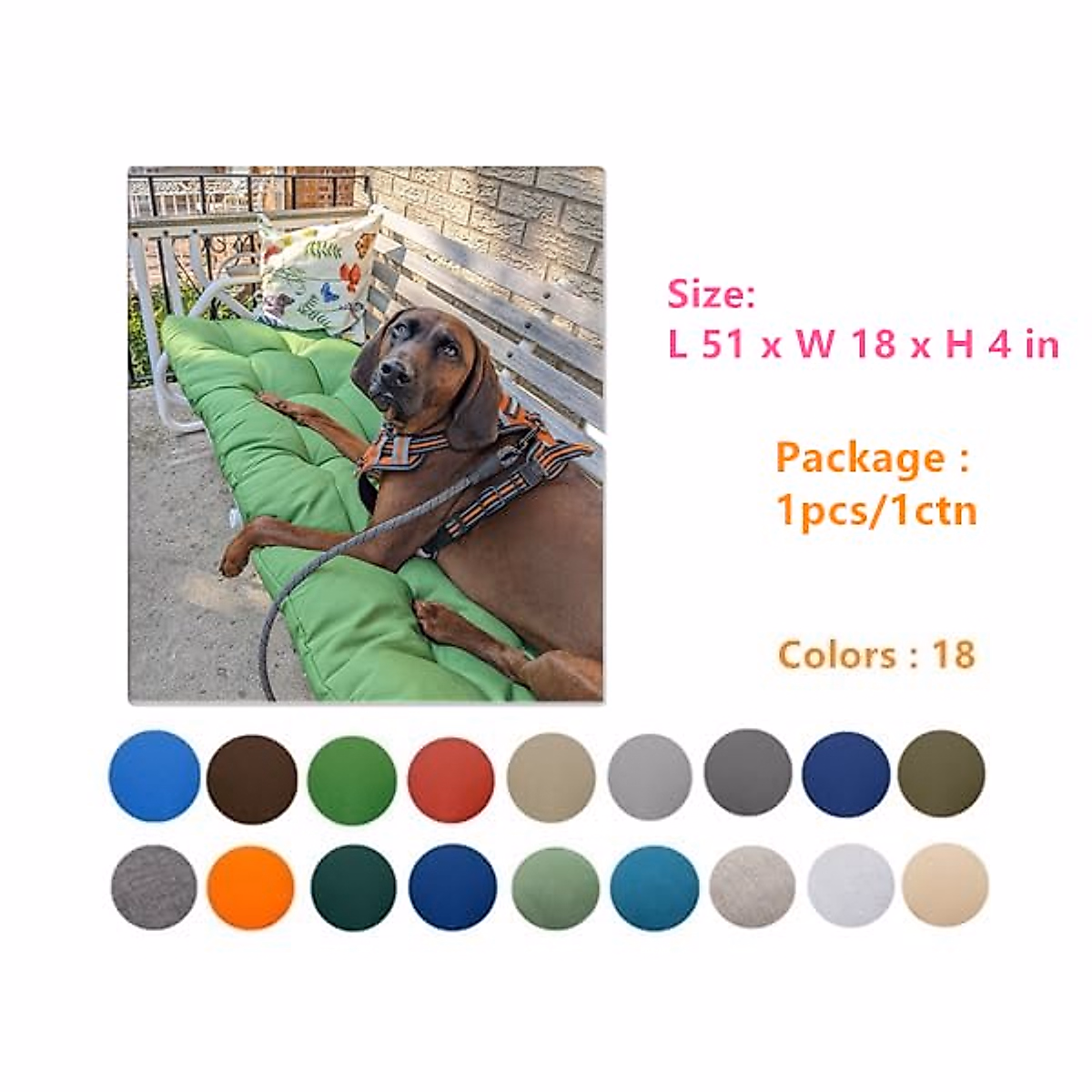 QILLOWAY Indoor/Outdoor Bench Cushion,51-Inches (Orange)