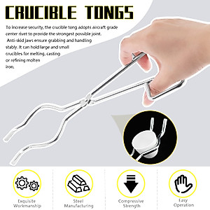 Mardatt 3 Pcs Professional Grade Crucible Kit, 16'' and 10 '' Stainless Steel Crucible Tongs with Heat Resistant Safety Melting Furnace Gloves, Metal Refining Casting Tool for Laboratory and Industry