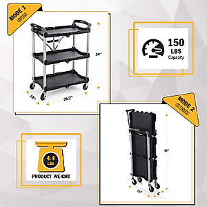 Olympia Tools 85-188 Pack-N-Roll Folding Collapsible Service Cart, Black, 50 Lb. Load Capacity per Shelf | COSCO Shifter Multi-Position Folding Hand Truck and Cart, Green