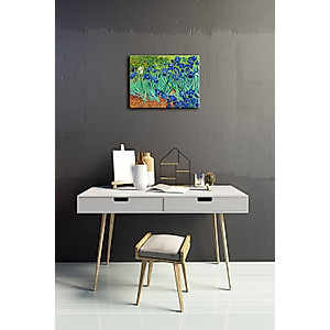 Wieco Art Irises Modern Stretched and Framed Floral Giclee Canvas Print By Van Gogh Famous Flowers Oil Paintings Reproduction Artwork Pictures on Canvas Wall Art for Bedroom Home Decorations