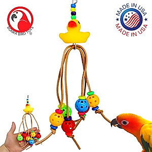 Bonka Bird Toys 2325 Ducky Spyder Small Medium Bird Toy Durable Plastic Leather Duck Bead Foraging Ball Button Cockatiels Parakeets Conures and Other Similar Sized Birds