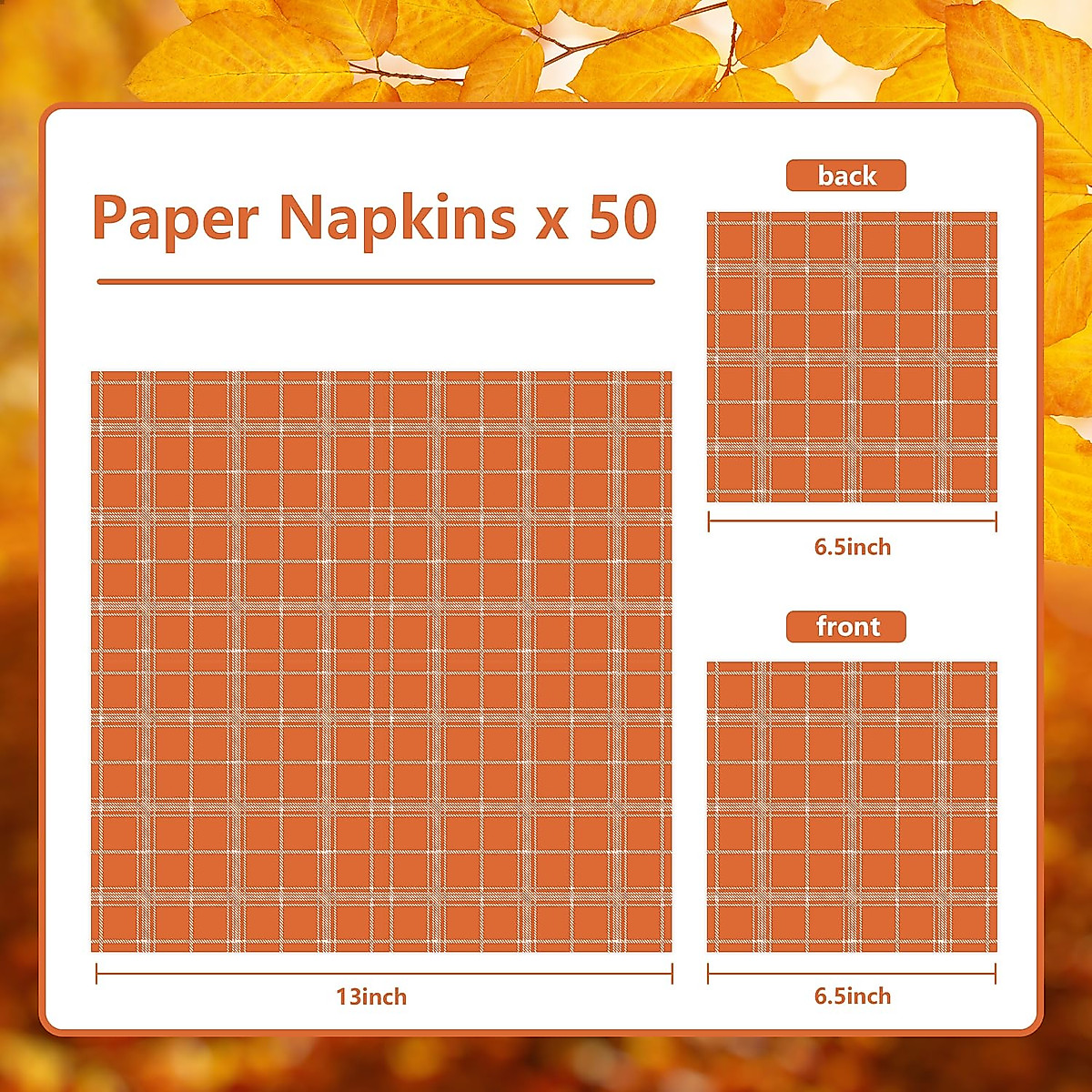 ​Quera 50 Pack Fall Buffalo Plaid Paper Napkins Orange Autumn Cocktail Napkins Tartan Check Scottish Square Disposable Bar Napkins for Thanksgiving Party, Baby Shower, Celebration Party