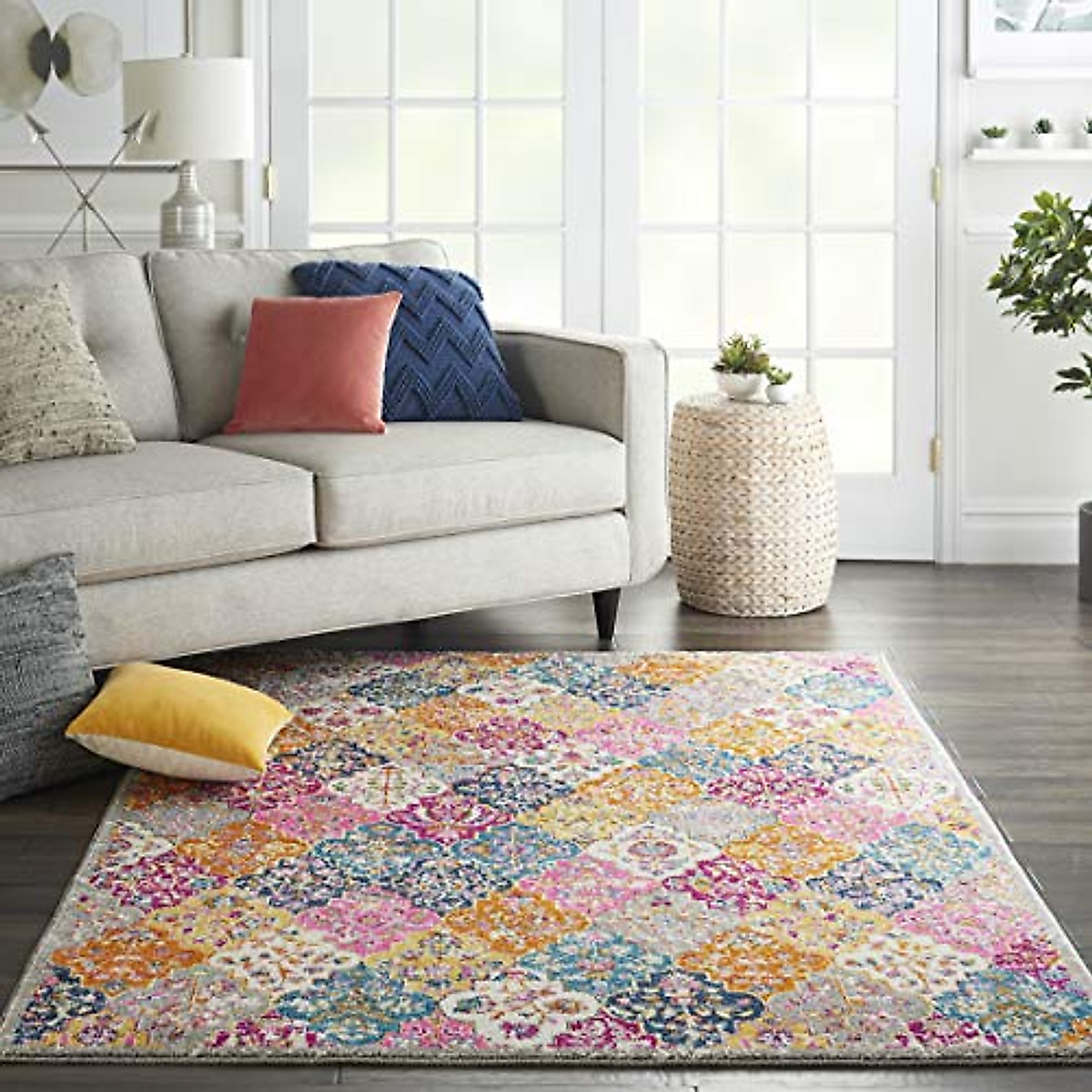 Nourison Passion Bohemian Multicolor 5'3" x 7'3" Area -Rug, Easy -Cleaning, Non Shedding, Bed Room, Living Room, Dining Room, Kitchen (5x7)