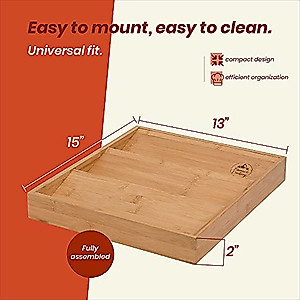 Pinnacle Cookery Spice Drawer Organizer for Kitchen - Bamboo Spice Rack Organizer for Drawer - 15x13 Space Saving Seasoning Organization Storage Tray