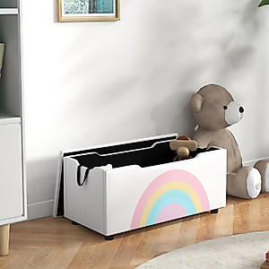 Qaba Kids Toy Box Chest, Lightweight Toy Organizer with Storage, Top Lid, and Side Handles for Nursery Room, Playroom, Bedroom, Aged 3-8 Years Old, 29.5" x 14.5" x 15", White