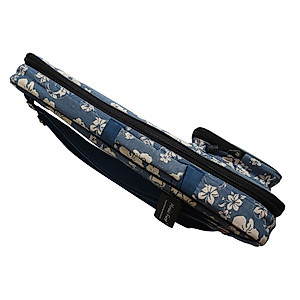 MUSIC FIRST Original Design 0.5" Thick Padded Hawaii Style “Blue and White Plumeria” Canvas Ukulele Case, Ukulele Bag, Ukulele Cover, Salute ELVIS (Fit for 23~24 inch Concert Ukulele)