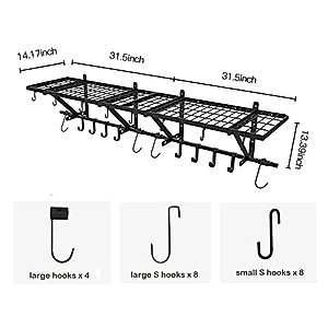 tonchean Garage Shelving Wall Mounted 2 Pack with Bike Hooks Garage Wall Shelves 14”x32“ Garage Floating Shelves Garage Storage Shelves Heavy Duty Wall Mount, 500lb Weight Capacity