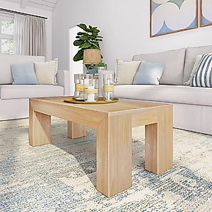 Plank+Beam Modern Rectangular Coffee Table, 40", Rectangle Coffee Table for Living Room, Mini Center Tables for Small Spaces, Small Living Space Tea Table, Blonde Wirebrush
