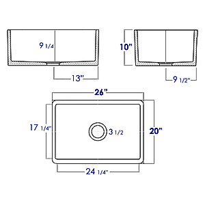 ALFI brand AB506-W 26-Inch Decorative Lip Single Bowl Fireclay Farmhouse Kitchen Sink, White