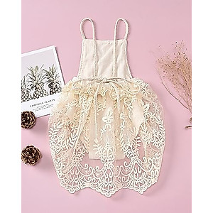 Easisim Newborn Infant Baby Girl Clothes Lace Embroidery Halter Backless Romper Jumpsuit Bodysuit Outfits (Beige,12-18 Months)