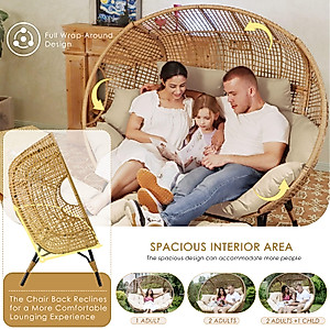 NICESOUL® Double Egg Chair Indoor Outdoor Stationary Oversized Thicken Padded Cushions,2 Person Egg Loveseat Chair,680 lbs Extra Large Lounge Chair for Patio Balcony Porch Backyard Beige