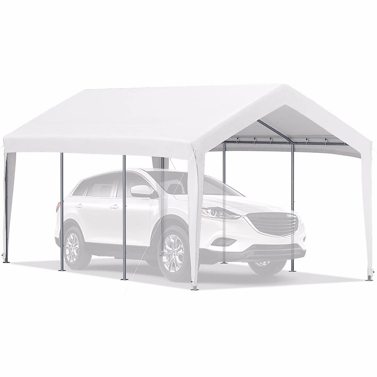 Happybuy 10 x 20 ft Carport Car Canopy, Heavy Duty Garage Shelter with 8 Legs, Car Garage Tent for Outdoor Party, Birthday, Garden, Boats, Adjustable Peak Height from 8.3 ft to 10 ft