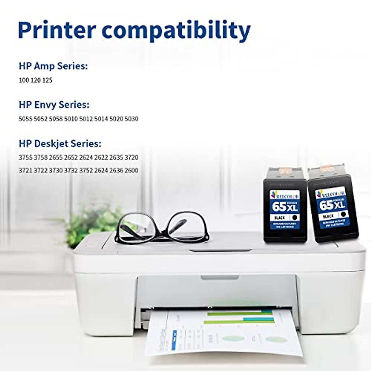 Relcolor HP65 XL Higher Yield Ink Cartridge for HP 65 65XL Black Combo for Envy 5000 5055 5052 5014 DeskJet 3755 3700 3772 3752 2622 2652 2600 Printer, HP65XL