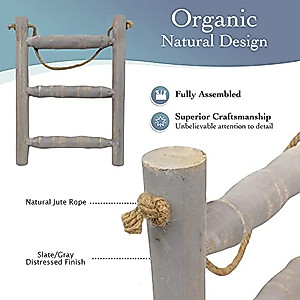 Farmhouse World Ladder Hand Towel Rack – Rustic Wall Hanging Rope Ladder for Towels, Kitchen, Bathroom, Storage Rack – Gray-wash Wood Finish Farmhouse Décor Towel Storage (Wall, Slate)