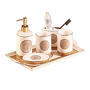 HNSYYUEYOU Ceramic Wash Set Bathroom Toothbrush Holder Mouthwash Cup Soap Dispenser Soap Dish Tray Bathroom Six-Piece Set (Size : X-Small)