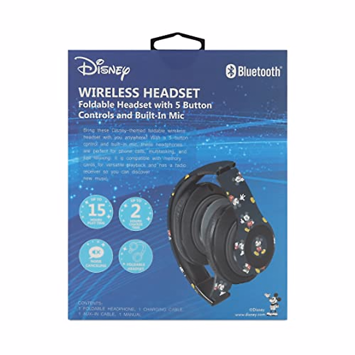 Disney Mickey Mouse Bluetooth Headphones Over Ear, Wireless and Wired Foldable Headset Built-in Microphone - Birthday Gift Adults Kids - Audifonos Auriculares Inalambricos