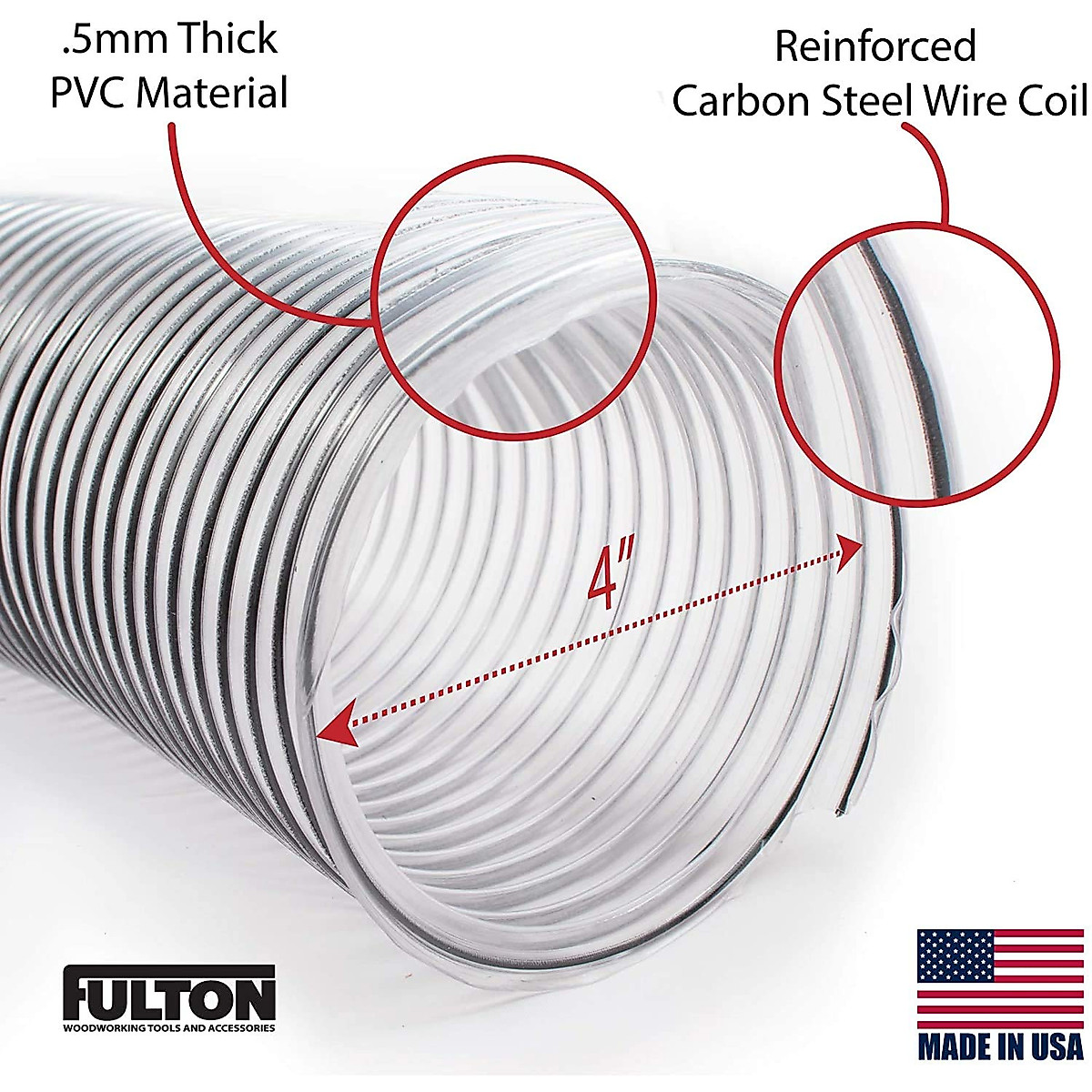 4" x 50’ Ultra Flex Clear Vue Heavy Duty PVC Dust Debris and Fume Collection Hose MADE IN USA!