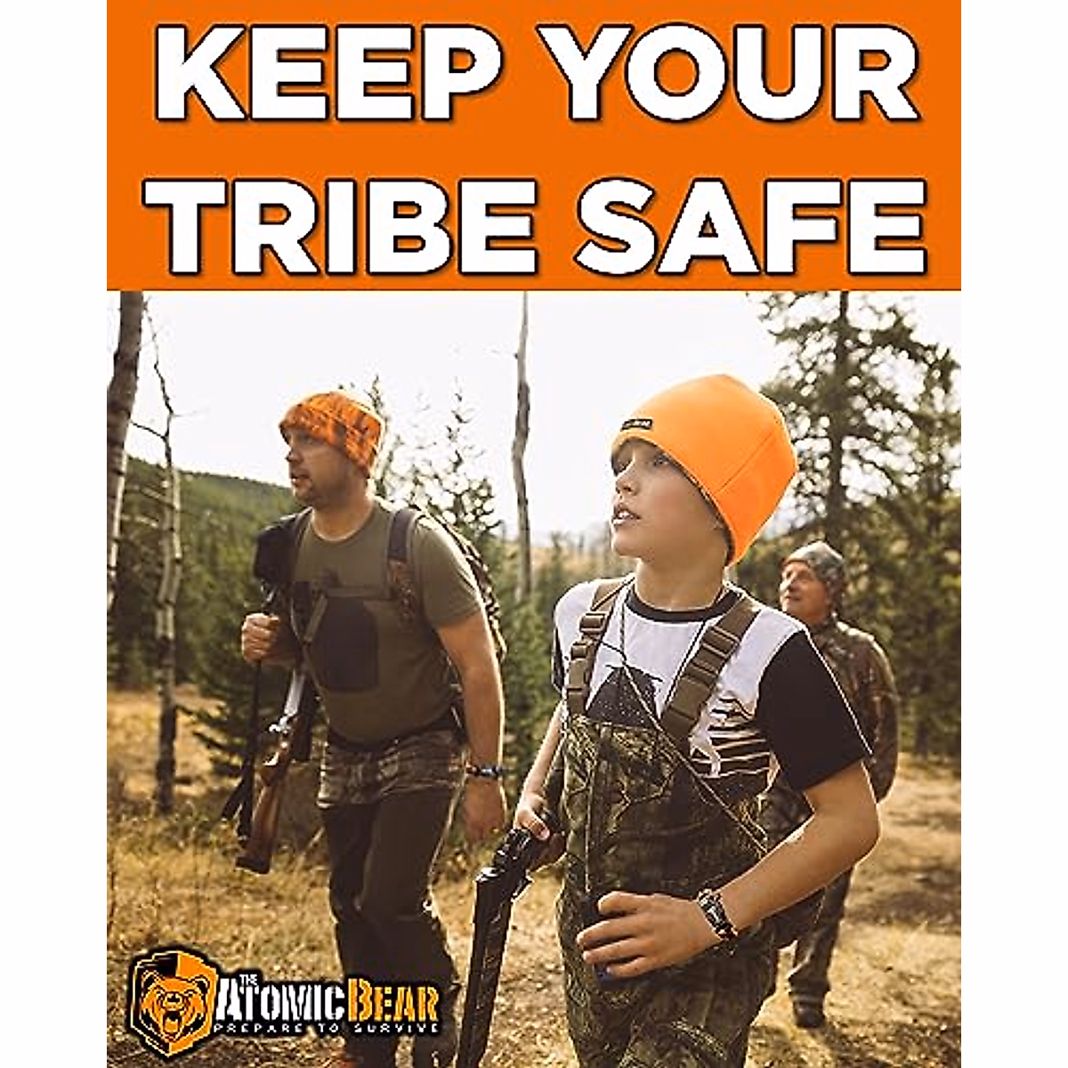 Atomic Bear Paracord Bracelet (2 Pack) - Adjustable - Fire Starter - Loud Whistle - Perfect for Hiking, Camping, Fishing and Hunting - Black & Black+Orange