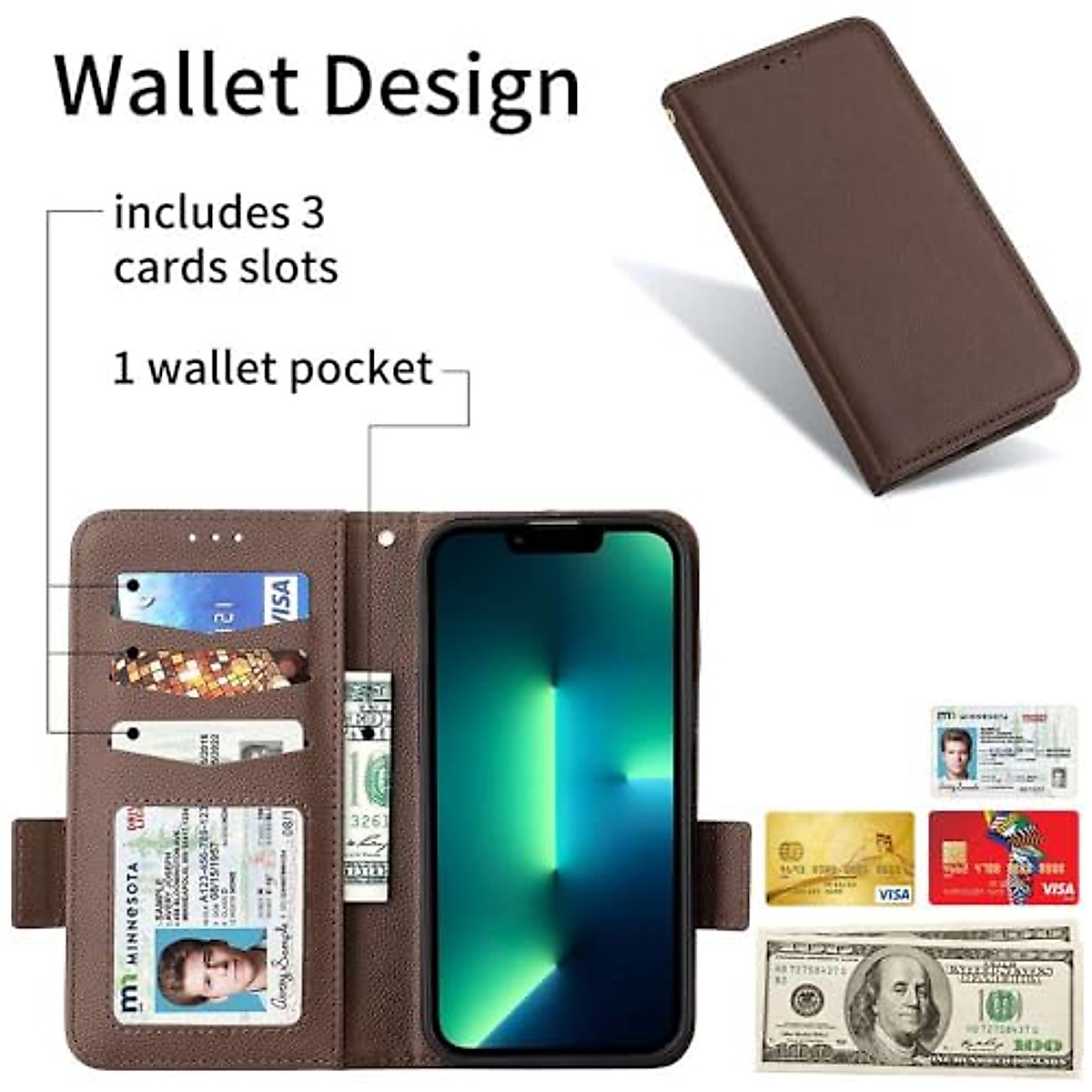 Case Compatible with Samsung Galaxy Z Fold 5,Leather Flip Case with Card Slot,Wallet Design,Standable Flip Case Brown