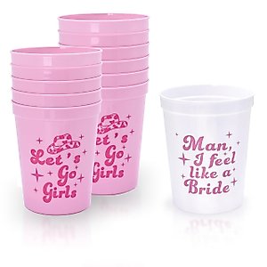 AKIRAMERUNA Bachelorette Party Cups 12 Pack Let's Go Girls Reusable Bachelorette Party Plastic Cups, Bridal Shower Party Supplies Wedding Engagement Party Supplies Favors Decorations 16oz