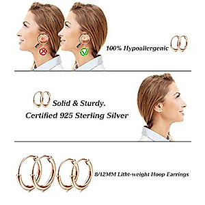 Milacolato 8 Pairs Sterling Silver Stud Earrings Set for Women 14K Rose Gold Plated Ball Dot CZ Star Moon Bar Tiny Earring Small Hoop Cartilage Earrings Set