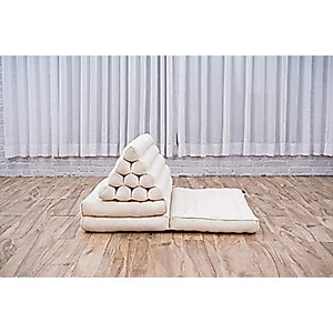 LEEWADEE 3-Fold Mat XXL with Triangle Cushion – Firm TV Pillow, Foldable Mattress with Cushion Made of Eco-Friendly Kapok, 67 x 31 inches, Ecru