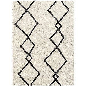 Well Woven Engren Ivory | Thick Nordic Shag | Tribal Diamond Area Rug 5x7 (5'3" x 7'3")