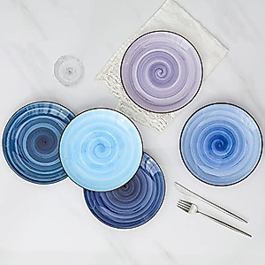 Selamica Ceramic 8 inch Dinner Plates, Small Dessert Salad Plates, Porcelain Serving Plate for Appetizer, Pancakes, Steak, Set of 6, Black Speckles, Gradient Blue