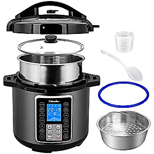 Mueller 6 Quart Pressure Cooker 10 in 1, Cook 2 Dishes at Once, Tempered Glass Lid incl, Saute,  Slow Cooker, Rice Cooker, Yogurt Maker and Much More