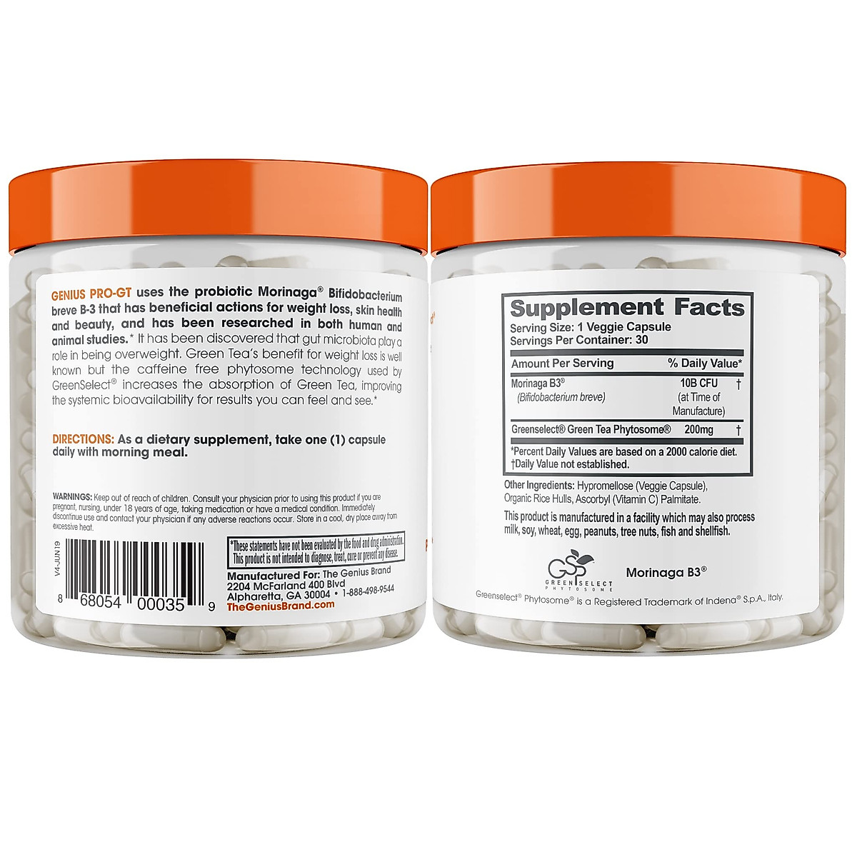 Genius Probiotics for Weight Loss with Green Tea Extract - Fat Burner Supplement & Digestive Health Pills for Bloating Relief for Women & Men - Shelf Stable Probiotic Metabolism Booster - 30 Servings