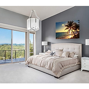 Muolunna S04981 Wall Art Decor Large Canvas Print Picture Sunset Ocean Beach Waves 1 Panel Coconut tree Scenery Painting Artwork for Office Home Decoration Stretched and Framed Ready to Hang XLarge