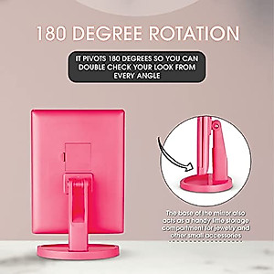 Beautyworks Backlit Makeup Vanity Mirror 36 LED Lights Touch-Screen Light Control, Tri-Fold 1/2/3X Magnification, Portable High-Definition Clarity Cosmetic Light Up Magnifying Mirror (Pink)